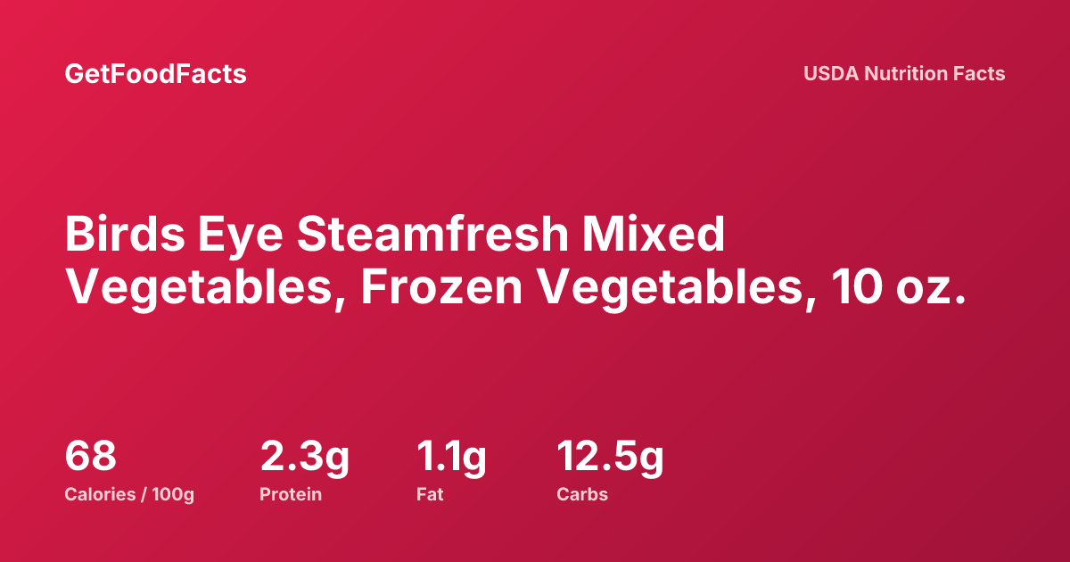 Birds Eye Steamfresh Mixed Vegetables, FrozenVegetables, ...: 68 Cal, 2 ...