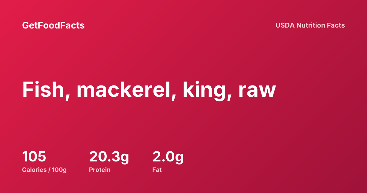 Fish, mackerel, king, raw: 105 Cal, 20.3g Protein, Nutrition Facts